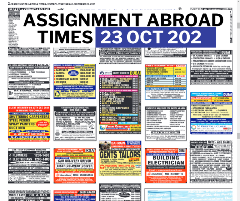 Assignment Abroad Times Today, 23 Oct 2024, Overseas Employment Newspaper